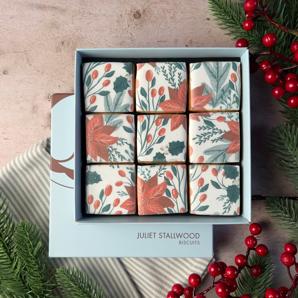 Christmas Berries Tiles Biscuit Box – Juliet Stallwood Cakes & Biscuits
