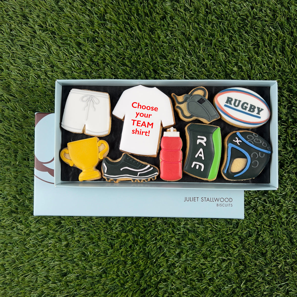 Rugby Deluxe Biscuit Box – Juliet Stallwood Cakes & Biscuits