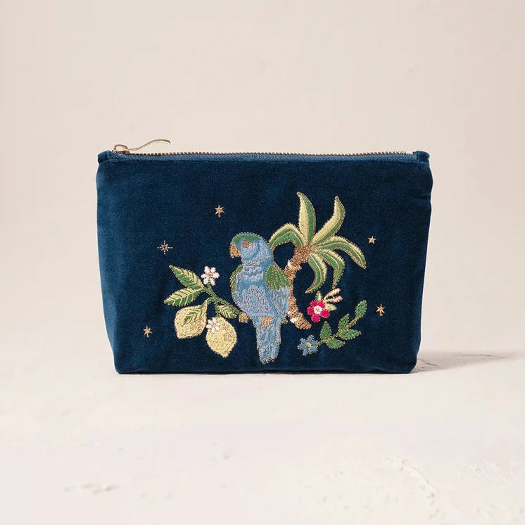 Tropical Parrot Ink Blue Velvet Mini Pouch – Juliet Stallwood Cakes ...