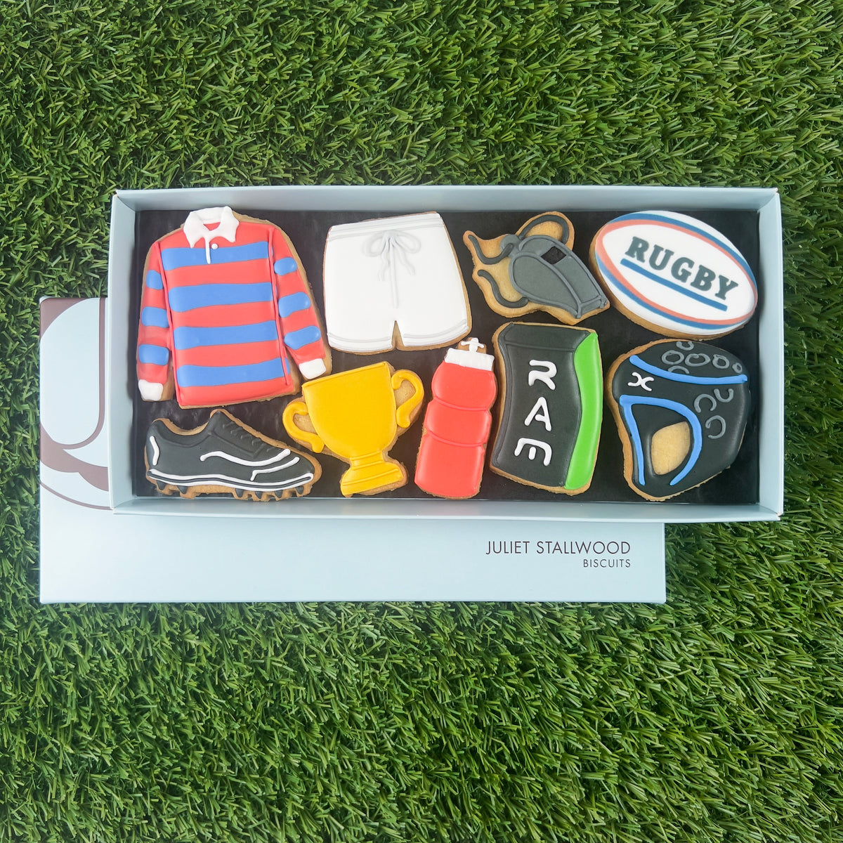 Rugby Deluxe Biscuit Box – Juliet Stallwood Cakes & Biscuits